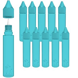 30ml Chubby Gorilla LDPE PET Plastic Unicorn Squeeze Bottle (10 Pack) Dropper bottle (Transparent Blue) REUSABLE, Child Resistant Cap, Easy Drip Tip Applicator Dropper Bottles with Squeeze Dropper