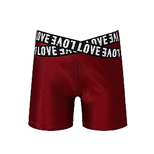 Hansber Kids Girls Boycut Shorts Solid Color Sports/Dance/Gymnastics Athletic Bottoms Summer Hot Pants Letter Burgundy 12