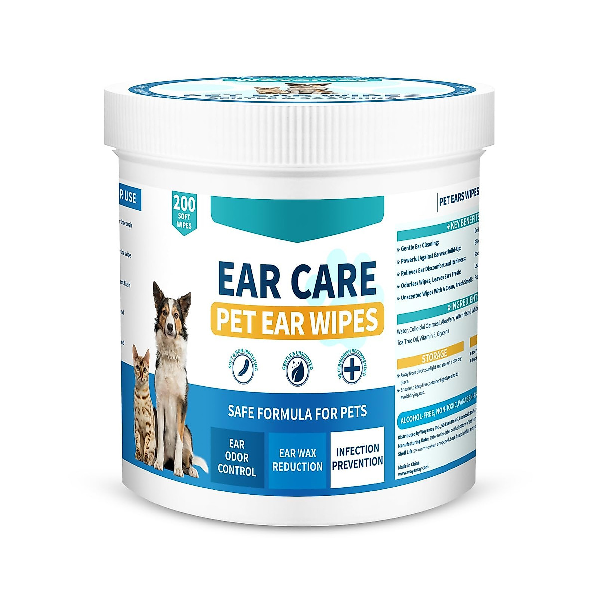 Pet Ear Wipes for Dogs Cats, 200Pcs Pet Ear Cleaner Wipes for Dogs Cats Gently Remove Ear Wax, Dirt Debris - Cleanse, Soothe & Deodorize -Dog Cat Ear Cleaning Wipes Relieve Ear Itching & Inflammation