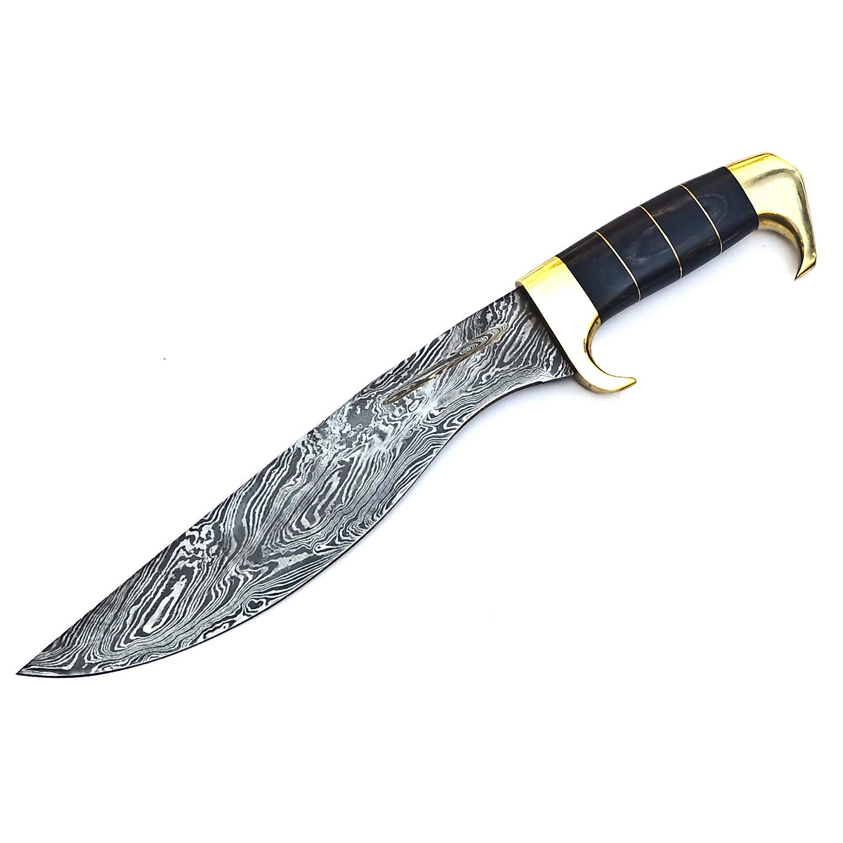 Skokie Knives Custom Hand Made Damascus Steel Hunting Knife Handle Black Pakka Wood with Brass Spacer
