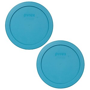 Pyrex 7201-PC Teal Round Plastic Food Storage Replacement Lid, Made in USA - 2 Pack