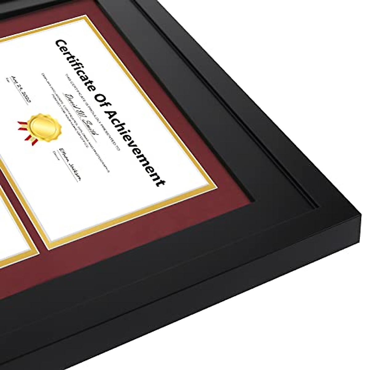 Golden State Art, 14x20 Double Diploma Frame, Black Frame to Dispalay Double 8.5x11 Document with Red Over Gold Mat, Solid Wood & Tempered Glass Protection