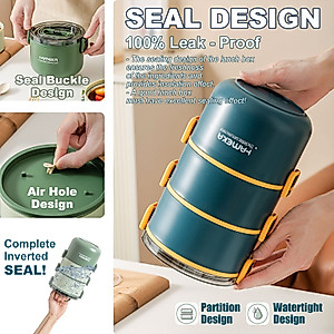 Aroplor Stainless Steel Lunch Box for Adults,3 Layers Insulated Bento Box Japanese Leakproof Divided Food Meal Storage Containers, Portable Cutlery Set Snack Container Outdoor Picnic Blue