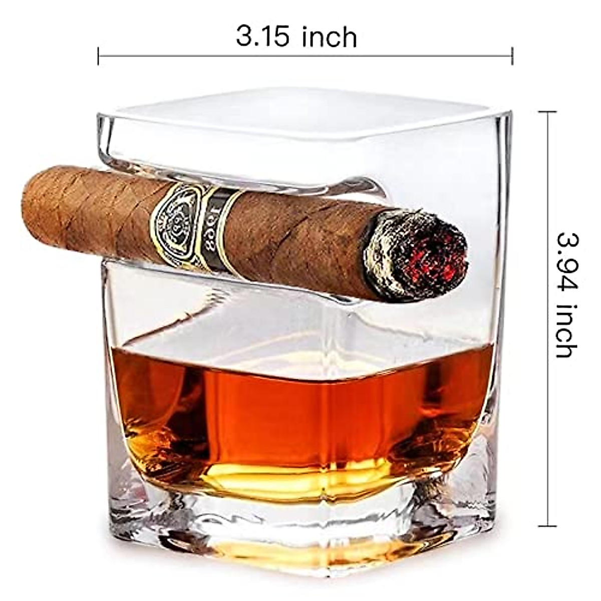 MortyGrove Cigar Whiskey Glasses -12oz Old Fashioned Glass with Integrated Cigar Tray,Bar Glass Cup, Crystal Whisky Glass Set With Cigar Holder