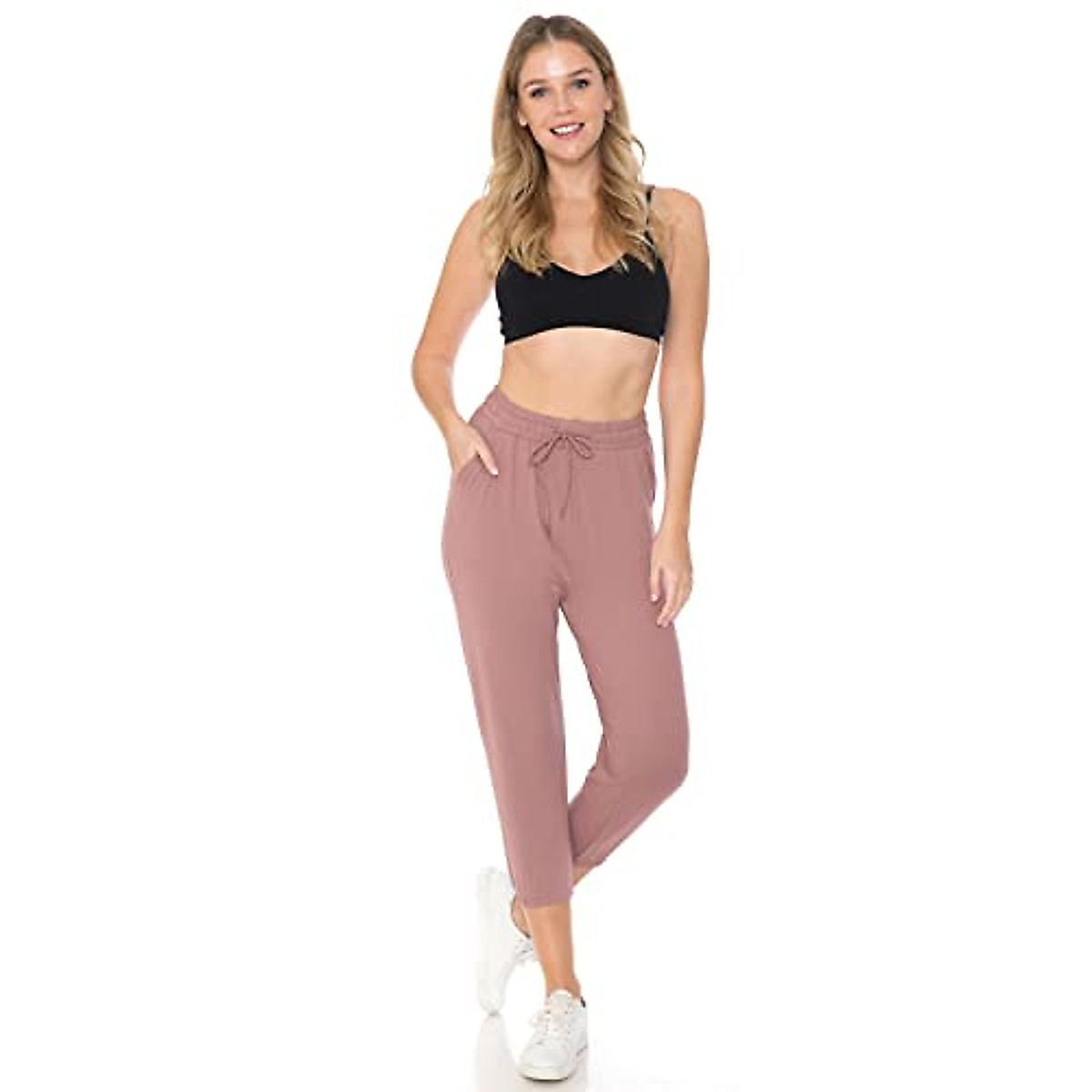 Leggings Depot Womens Relaxed fit Jogger Pants - Track Cuff Sweatpants with Pockets, Capri-Mauve, X-Large