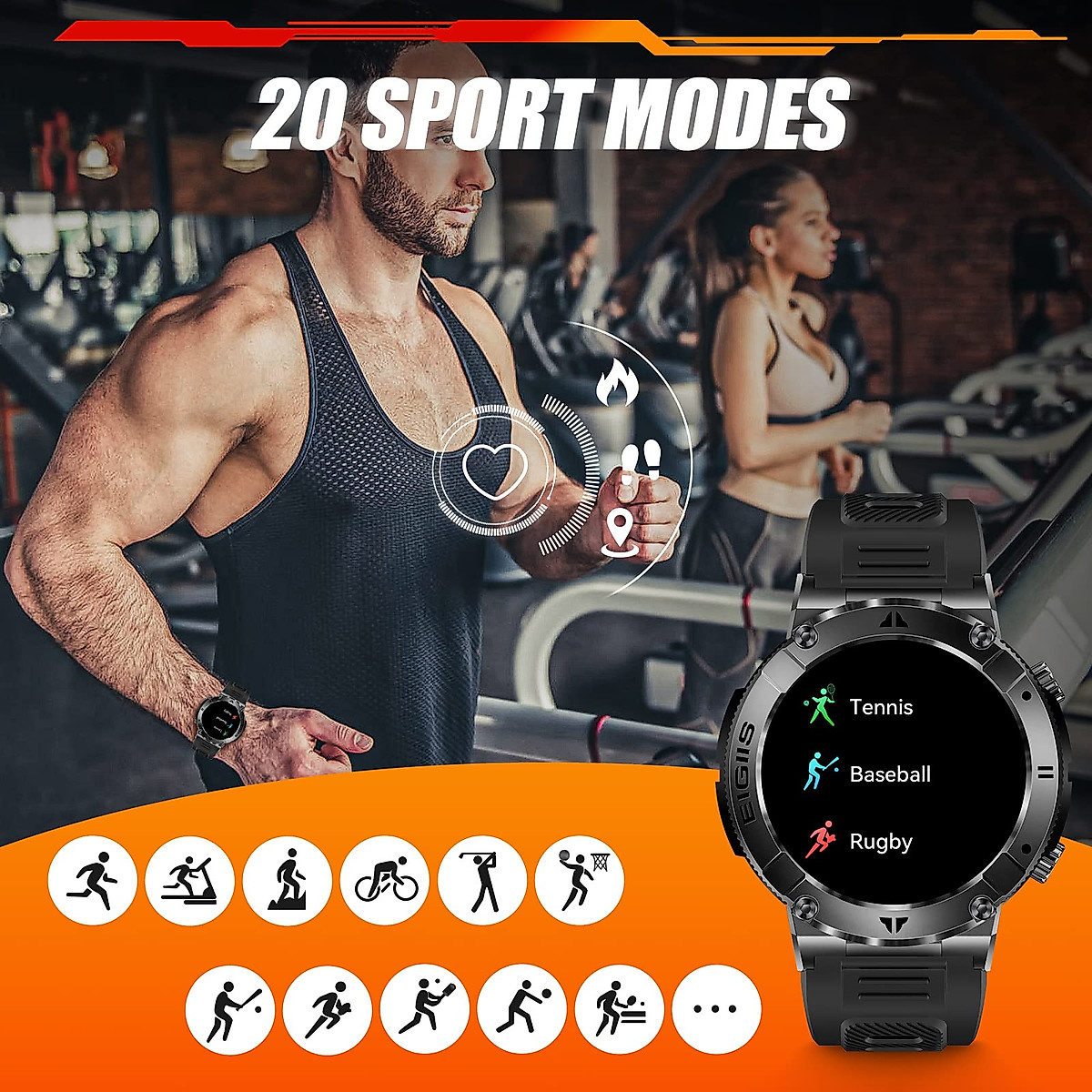 EIGIIS Smart Watch for Men 1.32” HD Rugged Military Smart Watch (Answer/Make Calls) Outdoor Sports Watch Fitness Tracker with Heart Rate Sleep Monitor Tactical Smartwatch for iPhone Android