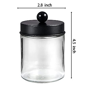 3 Pack Apothecary Jar Canisters Bathroom Vanity Organizer - Qtip Holder Storage Organizer Set Countertop Canister with Stainless Steel Lids &Cute Stickers for Qtips,Cotton Swabs,Makeup Sponges,Floss (Black)