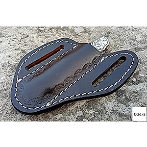 Ottoza Handmade Leather Knife Sheath CROSS DRAW KNIFE SHEATH 5" Folding Pocket Knife Sheath - Leather Folding Knife Sheath for 5 inch Folding Knives/Pocket Knives Black TOP GRAIN LEATHER No:73