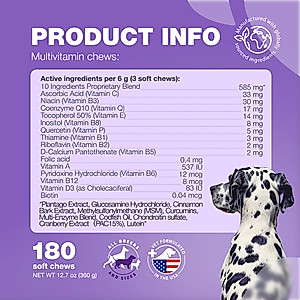Dog Vitamins 15 in 1 - Dog Multivitamin Chews with MSM for Hip & Joint Health - Dog Supplement for Itchy Skin Relief - Multivitamin for Dogs Immune Support with Enzymes - Skin & Coat, Mobility Support