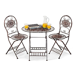 Alpine Corporation Indoor/Outdoor 3-Piece Oval Bistro Set Folding Table and Chairs Patio Seating, Bronze