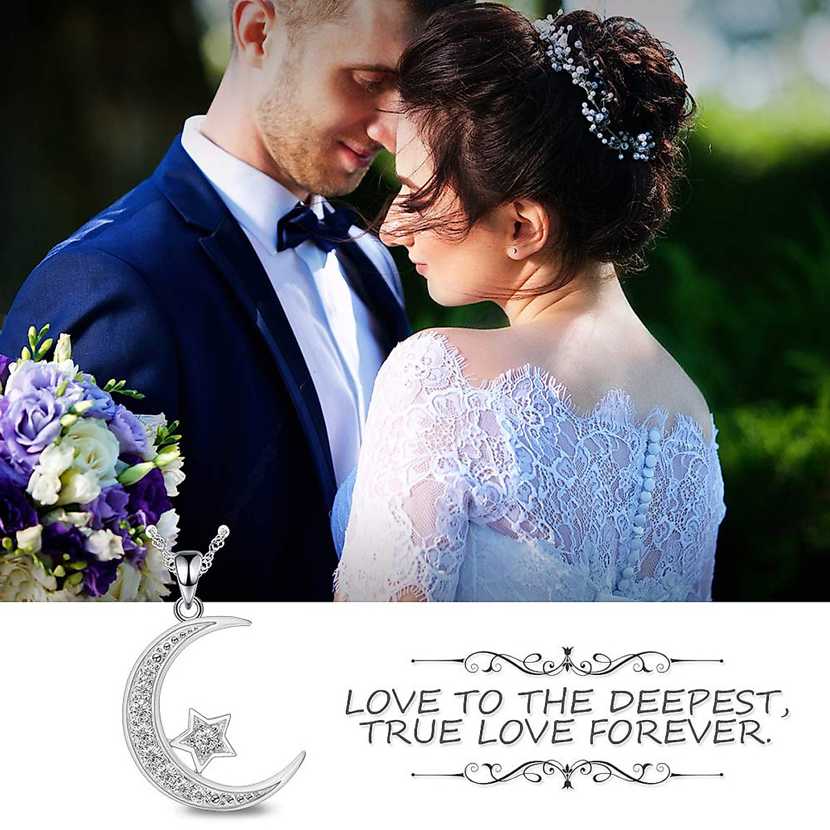 Gemschest 925 Sterling Silver Moon Necklace Cubic Zirconia Crescent Moon Star Phase Pendant Necklace Dainty Chain 18" Chain Silver Necklace for Mom Women Ladies (Crescent Moon)