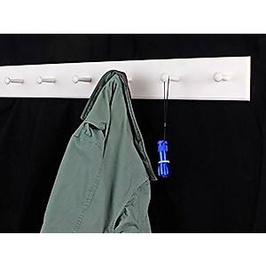 White Shaker Peg Rack - Solid Maple Peg Hook Rack - Wooden Wall Peg Coat Rack - Made in The USA (29" x 3.5" with 5 pegs)