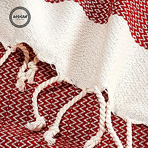 Aegean Concept Turkish Hand Towels Set of 2 | 100% Cotton, 18 x 41 Inches | Decorative Bathroom Peshtemal Towel for Hand, Face, Hair, Gym, Yoga, Tea, Dishcloth, Kitchen and Bath -Red