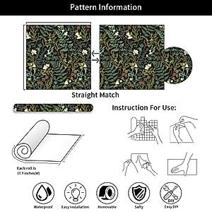 MuralPeel Black Moss Leaf Flowers Peel and Stick Wallpaper Floral Easy Peel Off Contact Paper Vintage Self Adhesive Removable Stick on Wall Paper for Kitchen Cabinet Furniture Renter Friendly3