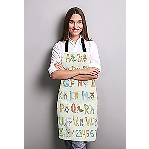 Lefolen Alphabet with Cartoon Animals Bib Apron with Adjustable Neck for Men Women,Suitable for Home Kitchen Cooking Waitress Chef Grill Bistro Baking Apron