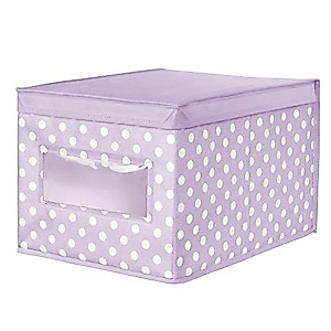 mDesign Large Soft Stackable Fabric Baby Nursery Storage Organizer Holder Bin Box with Front Window and Lid for Child/Kids Bedroom, Playroom, Classroom - 6 Pack, Light Wisteria Purple/White Polka Dot
