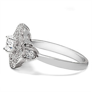 TwoBirch 18k White Gold Microplated Art Deco Floral Design Duo Bridal Ring Set Engagement Ring and Wedding Band with Cubic Zirconia (SET (2 RINGS), Size 7)