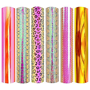 Primst Self Adhesive Holographic Permanent Vinyl Roll,12" X 10", 6 Vinyl Sheets Craft Vinyl for Cricut,Decal,Signs,Stickers