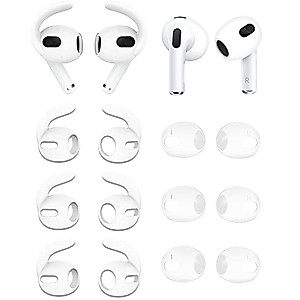 ALXCD Earbuds Covers Compatible with AirPods 3 Earbuds 3rd Gen, 3 Pairs Fit in Case Silicone Earbud Covers Eartips & 3 Pairs Anti Slip Sport Eartips, Compatible with AirPods 3, 6S+6T White