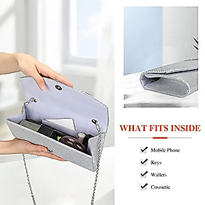 Pinprin Womens Evening Clutch Bag Ladies Envelope Handbag Prom Bridal Wedding Party Purse with Detachable Chain (C-Silver)