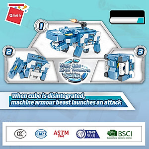 QMAN Building Blocks STEM Toy for Kids Age 6+ Magic Cube Bricks Transform Animal Toys to Build Educational Learning Creative Building Kit Gift Toy for Boys and Girls, 149 Pieces (Hippo Model)