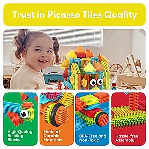 PicassoTiles 120pcs Hedgehog Interlocking Building Blocks Tiles Construction Toy Set Learning Playset STEAM Development Preschool Kindergarten Toy for Kids Age3+ PTB120