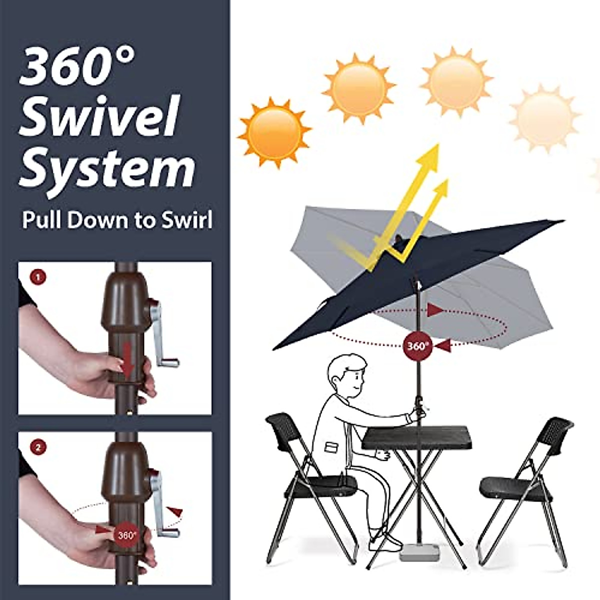 Tempera 10' Outdoor Market Patio Table Umbrella with Auto Tilt and 360°swivel, with Sturdy Pole&Fade Resistant Sunbrella Canopy, Easy to Set,Indigo