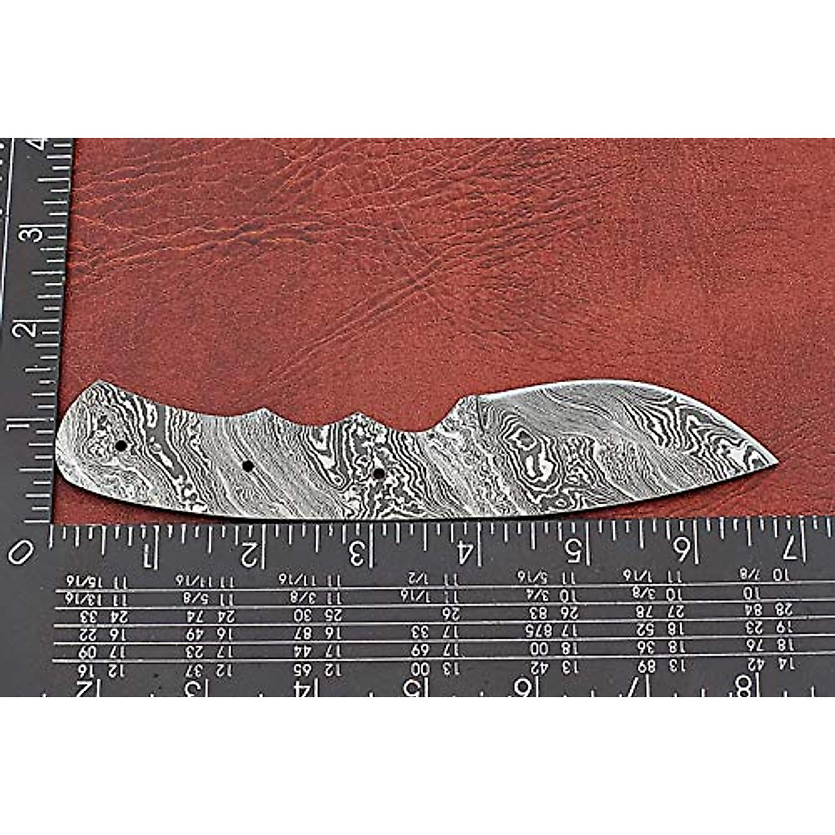 6.75 inches Long Spear Point Blank Blade Skinning Knife, Hand Forged Damascus Steel 3.5" Scale Space with 3 Pin Hole Space, 3 inches Cutting Edge