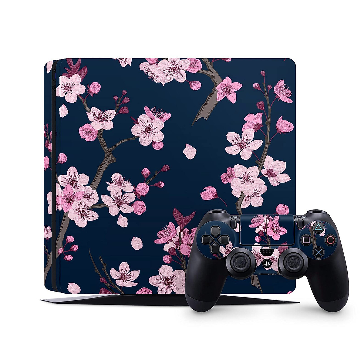 ZOOMHITSKINS Compatible with PS4 Slim Skin, Japan Flowers Pink Sakura Cherry Blossom, Durable & Fit, 3M Vinyl, Made in The USA
