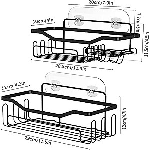 WWMMJA Shower Caddy Bathroom Organizer with Soap Holder Rustproof Shower Caddy Basket Shelf Hooks No Drilling Adhesive Wall Mounted Bathroom Storage Shampoo Holder Organizer, 2 Pack Black