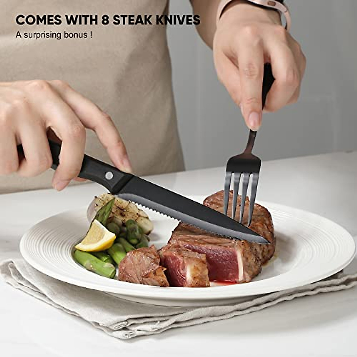 48-Piece Matte Black Silverware Set with Steak Knives for 8, Food-Grade Stainless Steel Flatware Set, Includes Spoons Forks Knives, Kitchen Cutlery For Home Office Restaurant Hotel