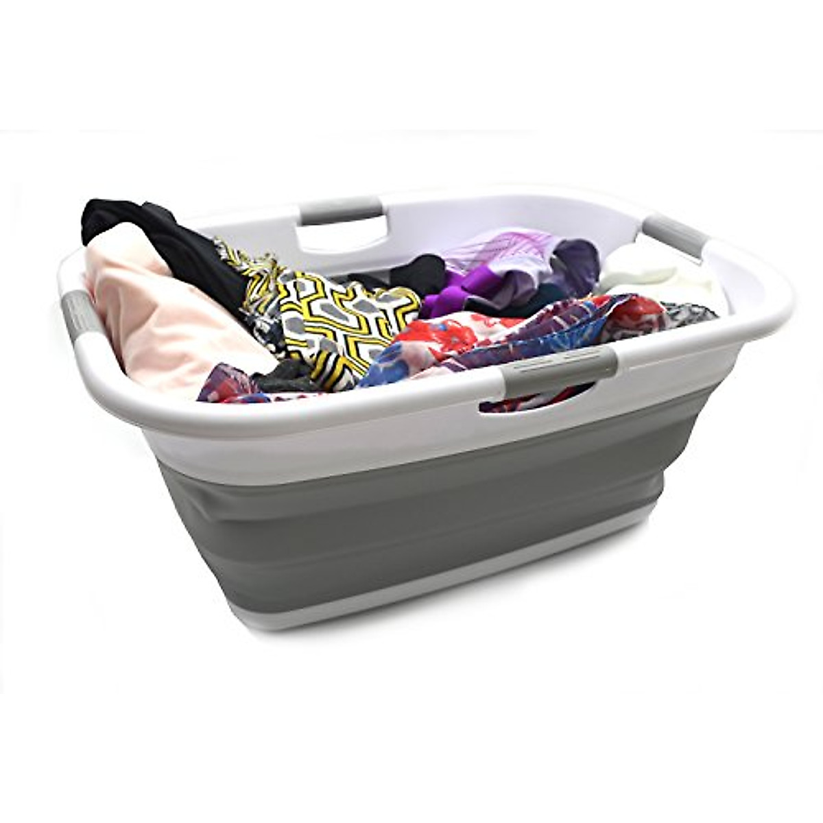 SAMMART 49L Collapsible 4 Handled Laundry Basket-Foldable Storage Container-Portable Washing Bin-Space Saving-Pet Bath Tub,Water capacity 37L (1, Grey), Size: 25.4 x 18.7 x 10.25 inches