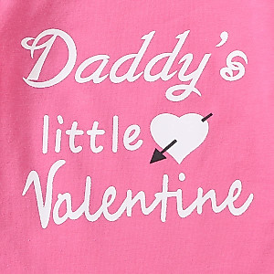 Detigee Baby Girls Valentine's Day Outfit Baby Daddy's Little Valentine Bodysuit(Pink-Bell-Bottom,3-6 Months)
