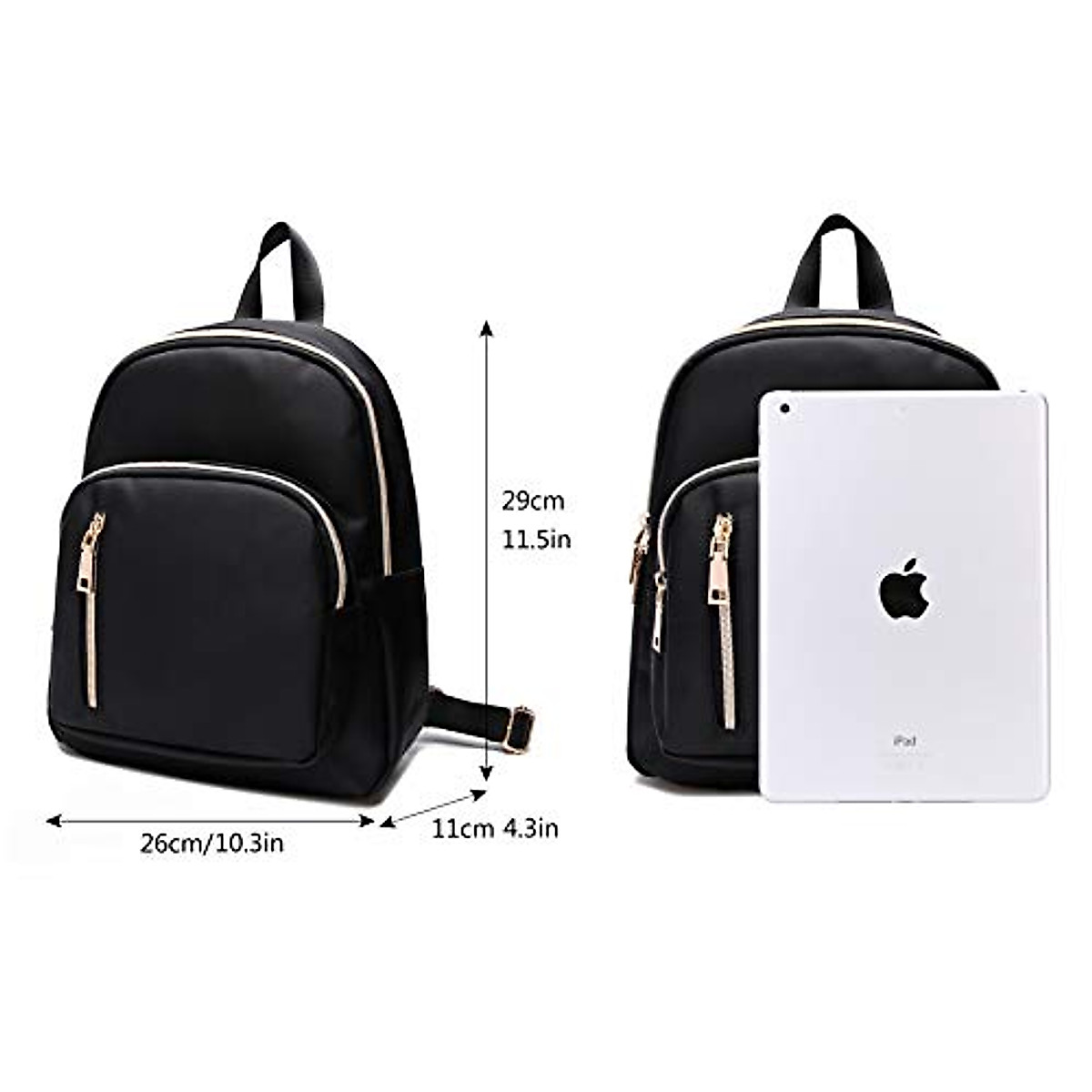 YANAIER Women Mini Backpack Purse Waterproof Nylon Fashion College Bag Daypack Black