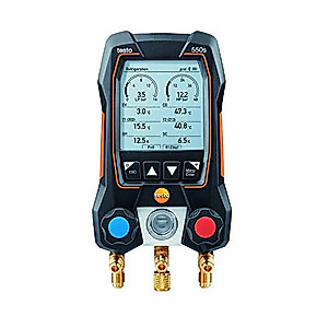 Testo 550s Kit I App Operated Digital Manifold for HVAC and Refrigeration with 2 x Wired Temperature clamp Probes I High and Low Side Pressure Measurement, Superheat and subcooling – with Bluetooth