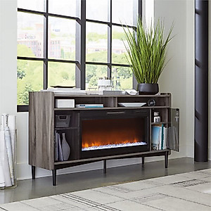 Sauder Harvey Park Fireplace TV Credenza with Glass Doors, Jet Acacia Finish