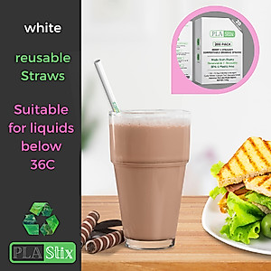 PLA Stix Compostable Drinking Straws - 200 [+20] White Disposable Straws: Bendy + Straight, 7 Inch Non-Plastic Reusable Straws made from Plants