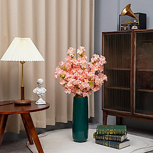 Floralsecret Artificial Cherry Blossom Flowers 4 Branches, 42.25 Inch in White Silk Cherry Blossom for Home Garden Wedding Table Centrepiece Party Event Spring Decor