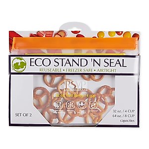RSVP International Reusable Food Storage Collection ECO Seal Bags, Stand-N-Seal Set, Orange/Yellow