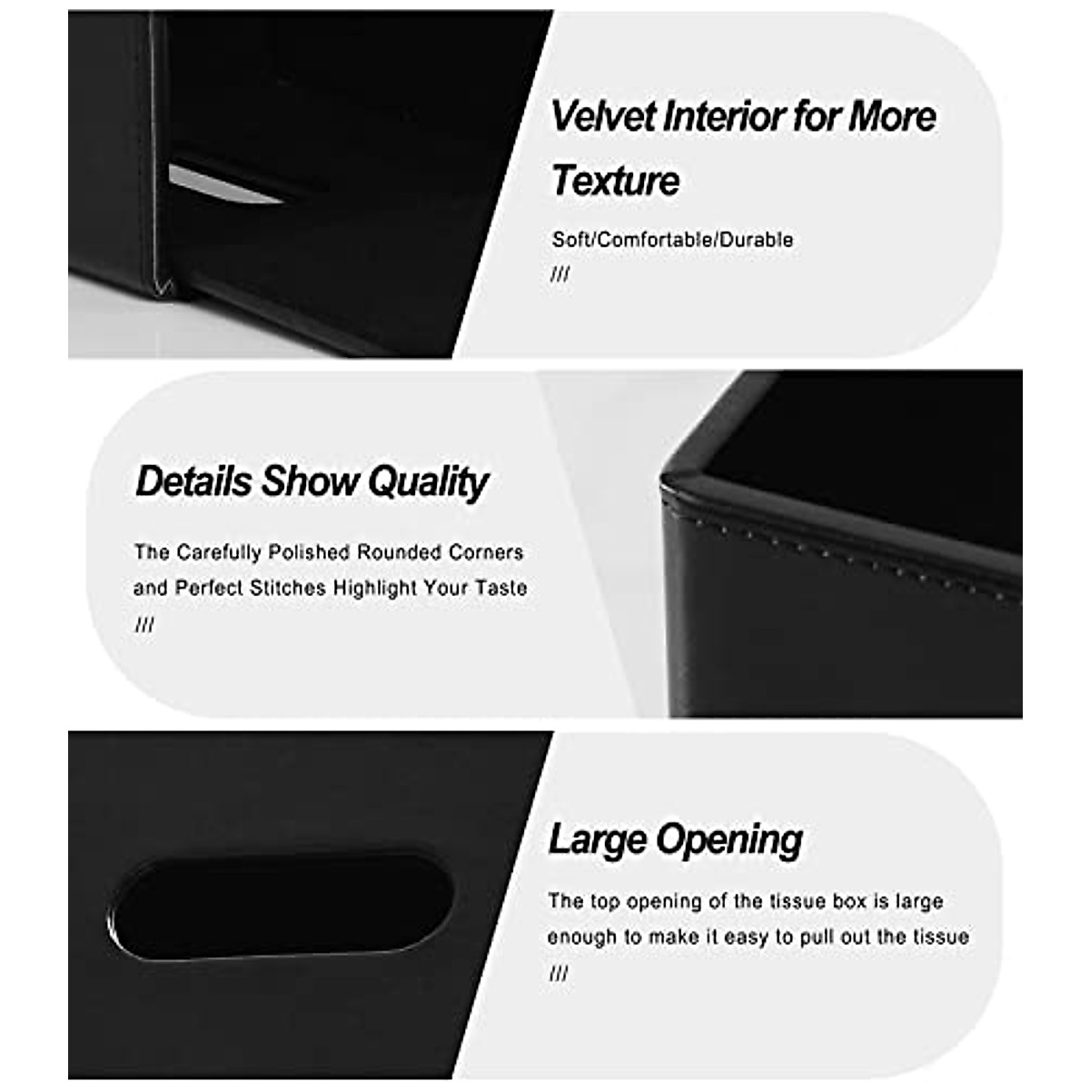 GOLRANLYE Tissue Box Cover Square Multifunctional PU Leather Facial Tissue Box Holder for Dresser Bathroom Decor (Black)