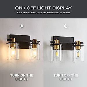stambord 2 Light Bathroom Vanity Light, Black and Gold Bathroom Light Fixtures, Sconces Wall Lighting with Glass Shade, Modern Farmhouse Vanity Lighting fixtures for Bathroom, Bedroom, Hallway