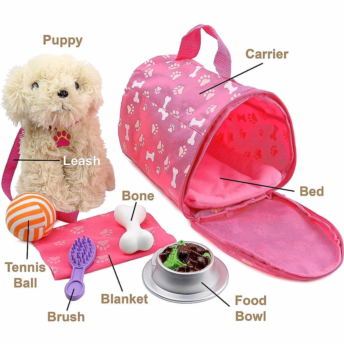 Click N' Play Toy Puppy Set for Kids, Dog Bed - Little Toddler Girl Toy, Toys 3+ Year Old Girls, Three Year Old Girl Gifts,Toy Dogs for Kids - Puppy Toys for Kids