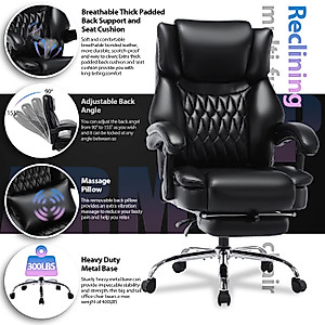 High Back Massage Reclining Office Chair with Footrest - Executive Computer Chair Home Office Desk Chair with Massaging Lumbar Cushion, Adjustable Angle, Breathable Thick Padding for Comfort (Black)