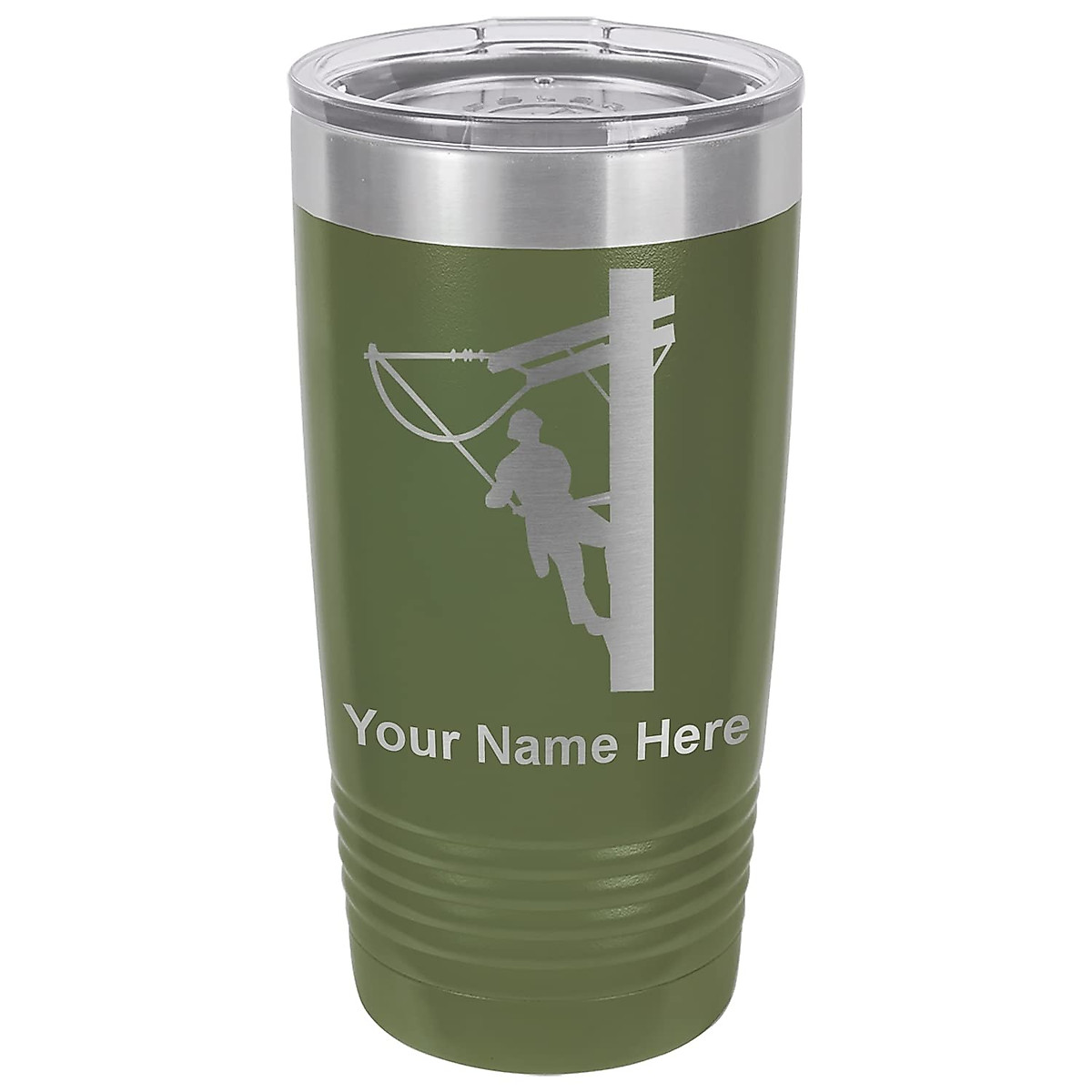 LaserGram 20oz Vacuum Insulated Tumbler Mug, Lineman, Personalized Engraving Included (Camo Green)