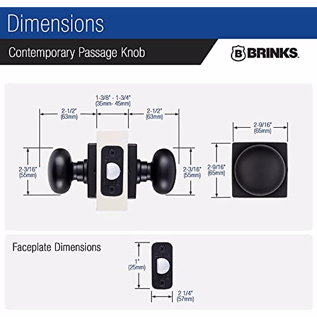 BRINKS – 6-Pack Matte Black Contemporary Indoor Passage Square Door Knob – Hall/Closet 6 Pack Matte Black Exterior Plate Doorknob