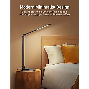 sympa LED Desk Lamp, Aluminum Alloy Dimmable LED Table Lamp with 3 Color Modes, 6 Brightness Levels, USB Charging Port, Adjustable Angle, Memory Function, Table Lamp for Home Office Lighting, Grey