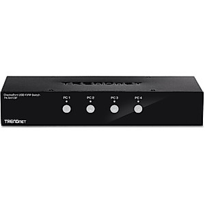 TRENDnet 4-Port Monitor DisplayPort KVM Switch with Audio, 2-Port USB 2.0 Hub, Supports 4K UHD 3840 x 2160 @ 60Hz, DisplayPort 1.2, Black, TK-441DP