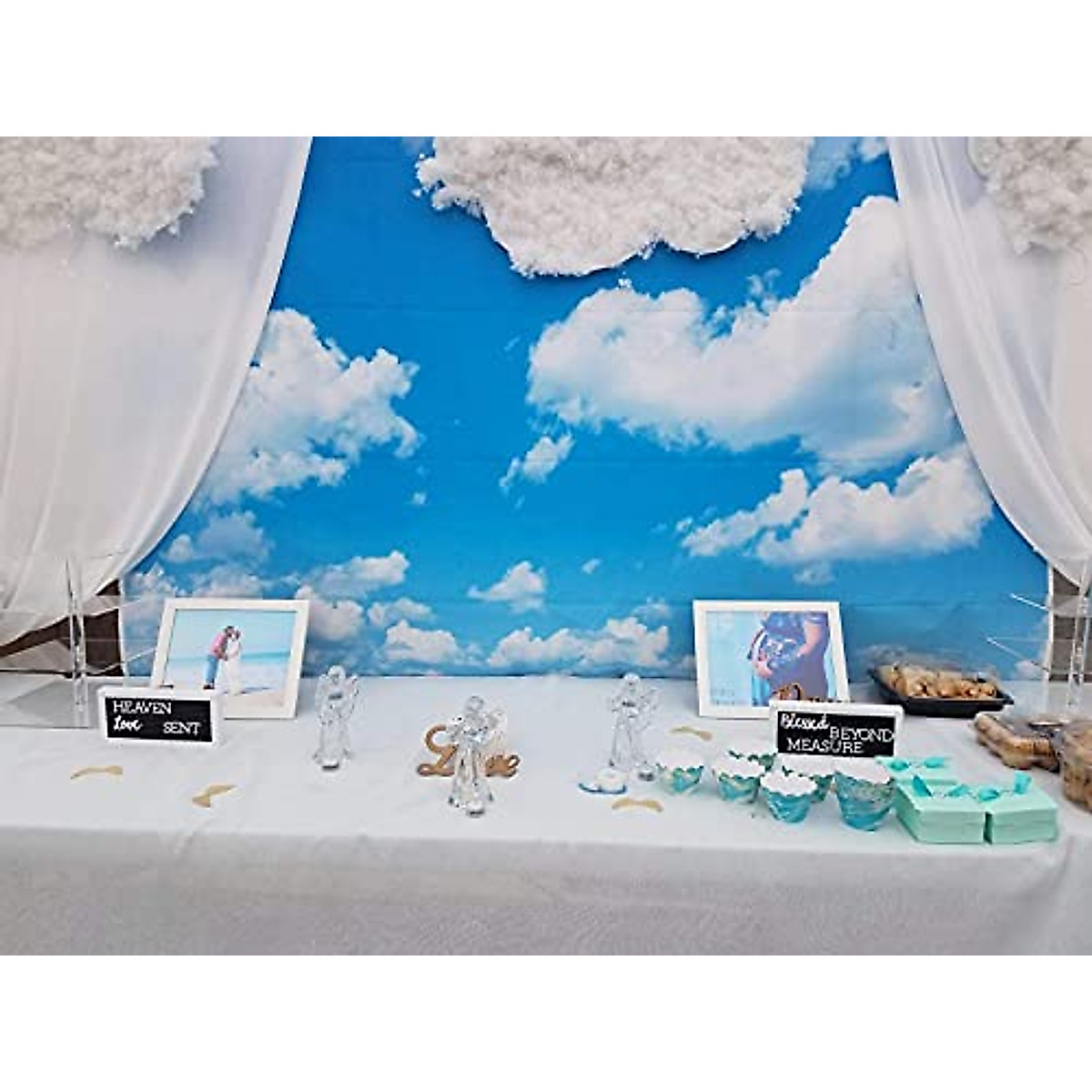 GYA 7x5ft Blue Sky White Clouds Photo Background Sunshine Sky Clouds Theme Photography Backdrop Photo Booth Wedding Party Decor Background Studio Props Vinyl