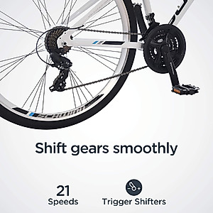 Schwinn Network 3.0 Hybrid Bike, Men and Women, 700c Wheels, 21-Speed, 18-Inch Aluminum Frame, Front Suspension, Alloy Linear Pull Brakes, White