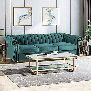 Merax Upholstered Chesterfield Sofa, 3 Seater Vintage Couch Rolled Arm for Living Room Bedroom Office, Teal